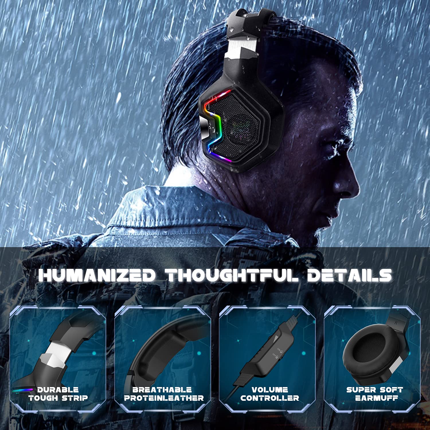 EUARNE Gaming Headset for PS5, PS4, Xbox Series X|S & Xbox, PC Gaming Headphone with 7.1 Surround Sound, Noise Canceling Mic- for PlayStation 5, Mac