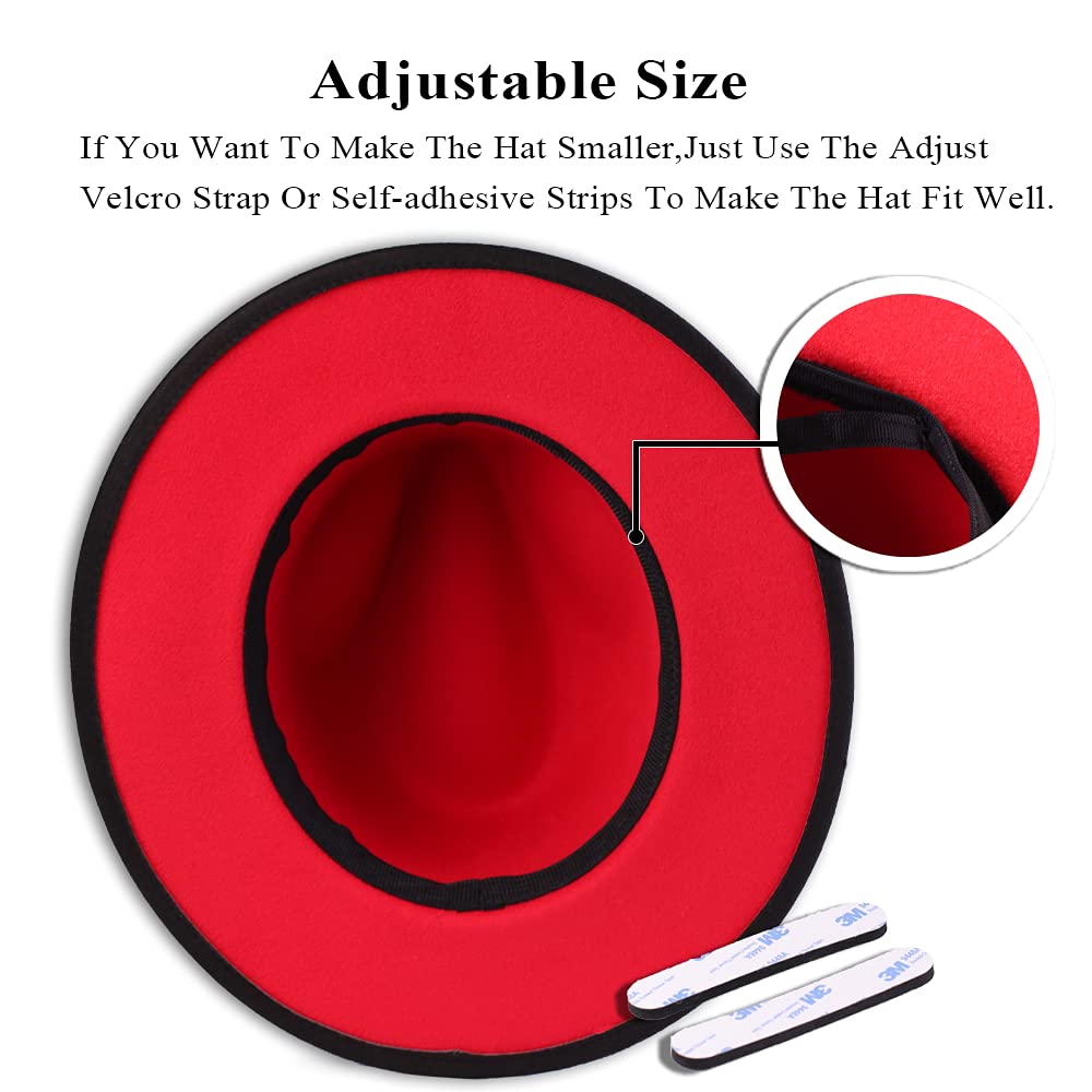 Anycosy Two Tone Fedora Hat for Women Felt Jazz Hats Wide Brim Panama Caps(A01-Black/Red)