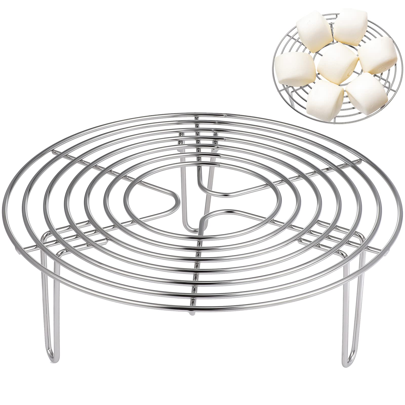 Cabilock Stainless Steel Steamer Rack Round Cooling Rack Microwave Tray Microwave Plate Stacker Cooking Supplies for Steaming Bacon Snacks (20 * 7cm)