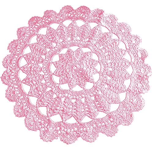 BIBITIME Handmade Crochet Doilies Retro Lace Flower Table Dresser Scarf Decor Coasters Kitchen Dining Room Placemats DIY Crafts (14in-16in,Pack of 1 PC, Pink)
