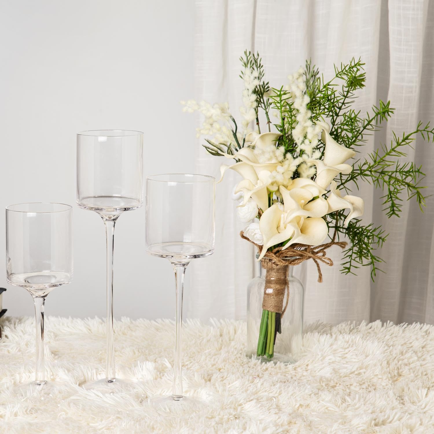 Glass Candleholders Tea Light Candle Holders Clear Wedding Weddings Hurricane Tall Elegant Ideal for Dining Party Home Decor Parties Table Settings Gifts High Different Sizes (6 Sets Large Clear)