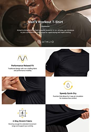ATHLIO Men's Workout Running Shirts, Sun Protection Quick Dry Athletic Shirts, Short Sleeve Gym T-Shirts, 3pack Reflective Black/Black/Black, Small