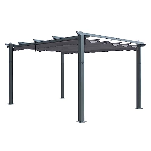 VEIKOU 13x10ft Pergola, Aluminum Pergola w/Thicker Post & Upgraded Retractable Pergola Canopy, Metal Pergolas and Gazebos Heavy-Duty Outdoor Shelter for Porch Yard, Gray