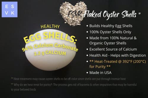 ESVK Natural Flaked Oyster Shell - 4 Pound (Pack of 1) | Calcium Supplement for Chickens, Ducks, and Other Birds| Made in USA (4 lb)
