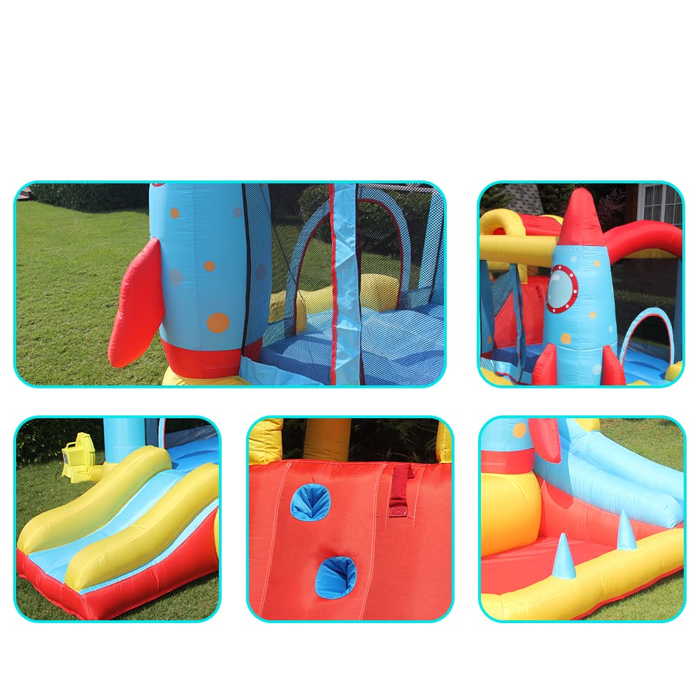 Doctor Dolphin Inflatable Rocket Bounce House with Blower,Inflatable Bouncy House for Kids Outdoor,Toddle Jumping Bounce House with Slide for Backyard Party