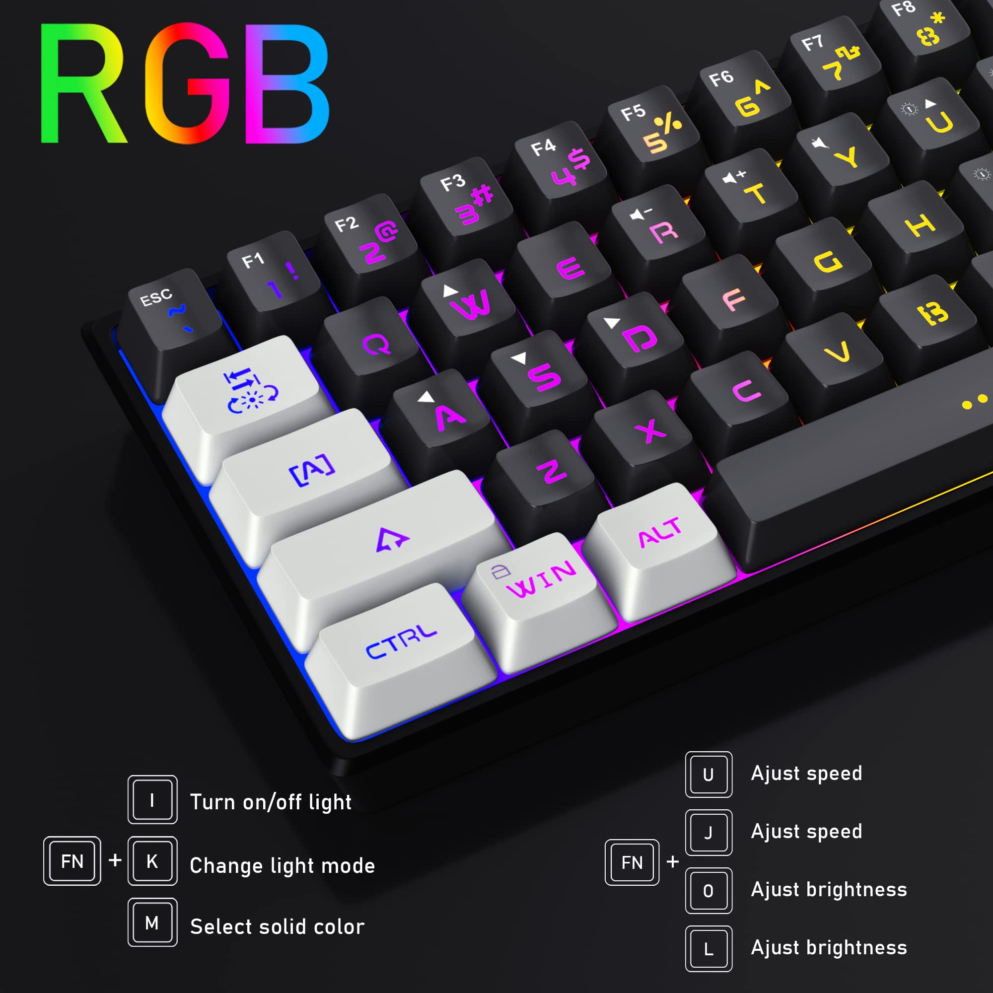 ADDTREE 60% Wired Gaming Keyboard, RGB Backlit Compact Mini Keyboard, Waterproof 61 Keys Keyboard for PC/Mac Gamer, Typist, Travel, Easy to Carry on Business Trip(Grey & Black)