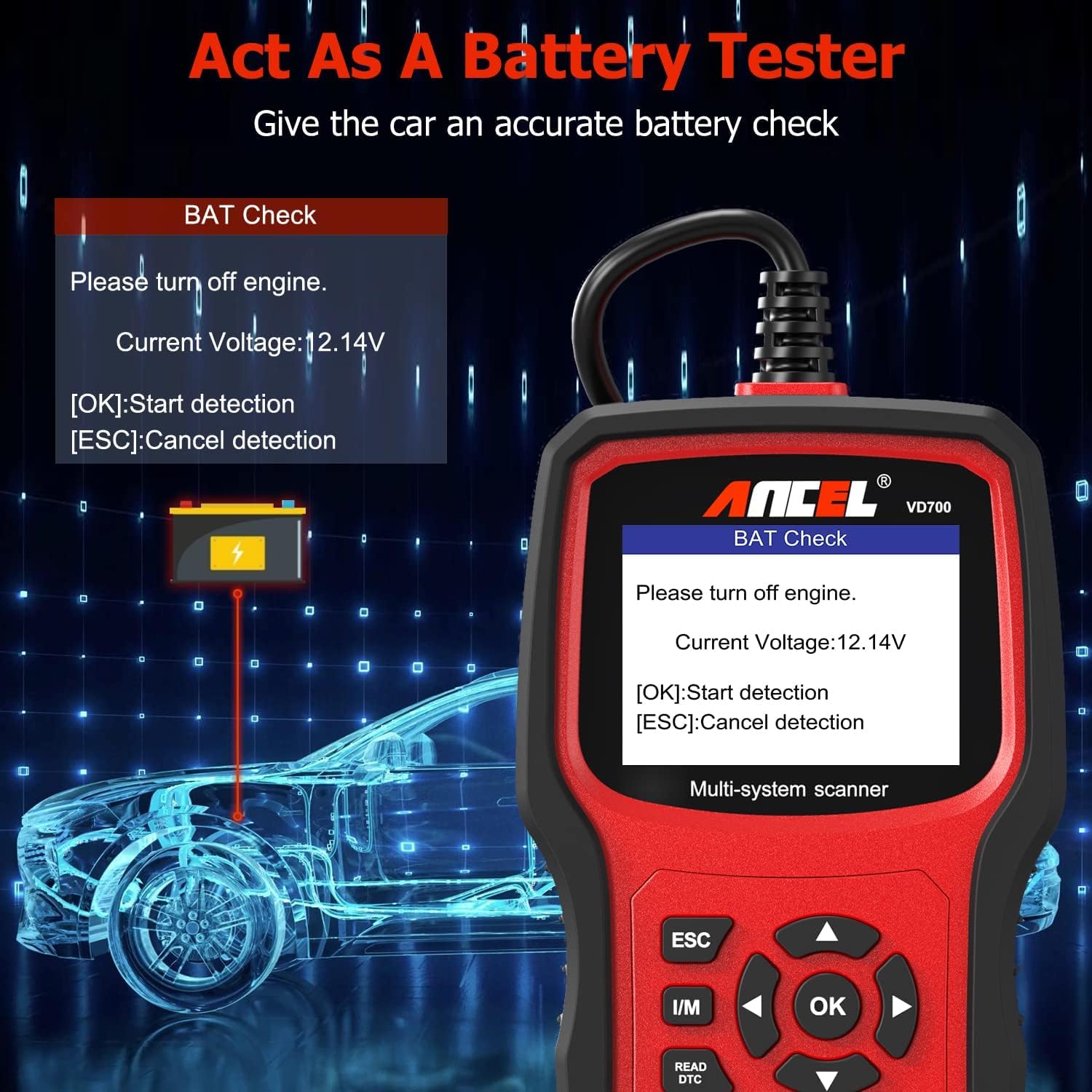 ANCEL VD700 Full Systems Diagnostic Tool Fit for Volkswagen VW Audi Skoda Seat, All Functions OBD2 Scanner Car Code Reader for VAG Vehicles with Battery Registration EPB Reset (Upgraded VD500)