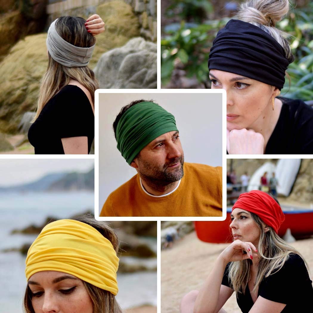 Fashband Boho Headbands Black Extra Wide Headband African Head Wraps 5 Pcs Wide Stretchy Hair Accessories for Women