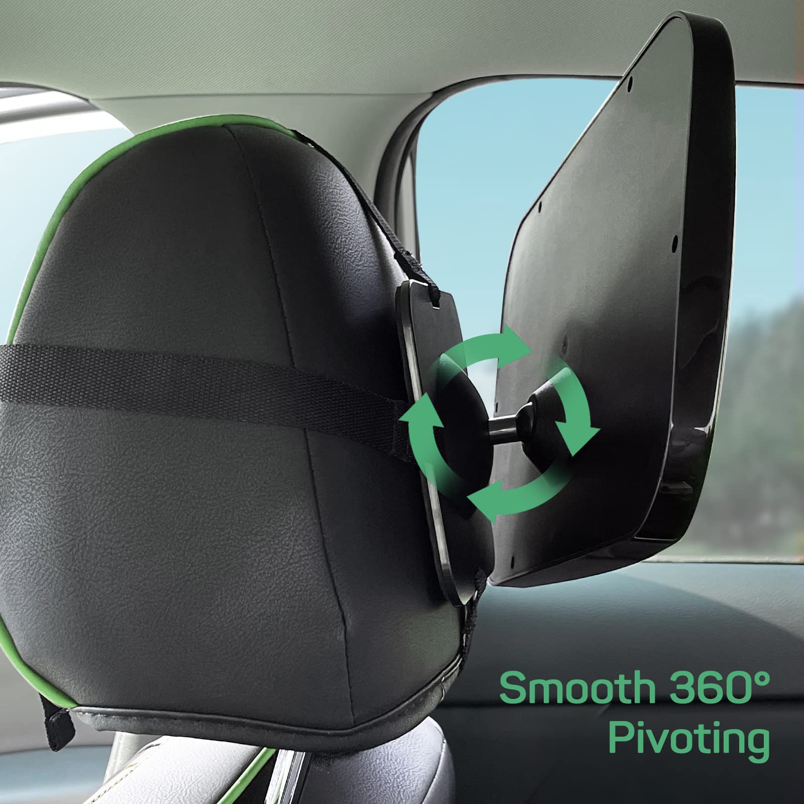 Parenthings® Baby Car Mirror for Back Seat Rear View Monitor-Super Clear Wide View with Acrylic 360° Rotatable Pivot-100% Shatterproof and Stable-Universal Fit Classic Black