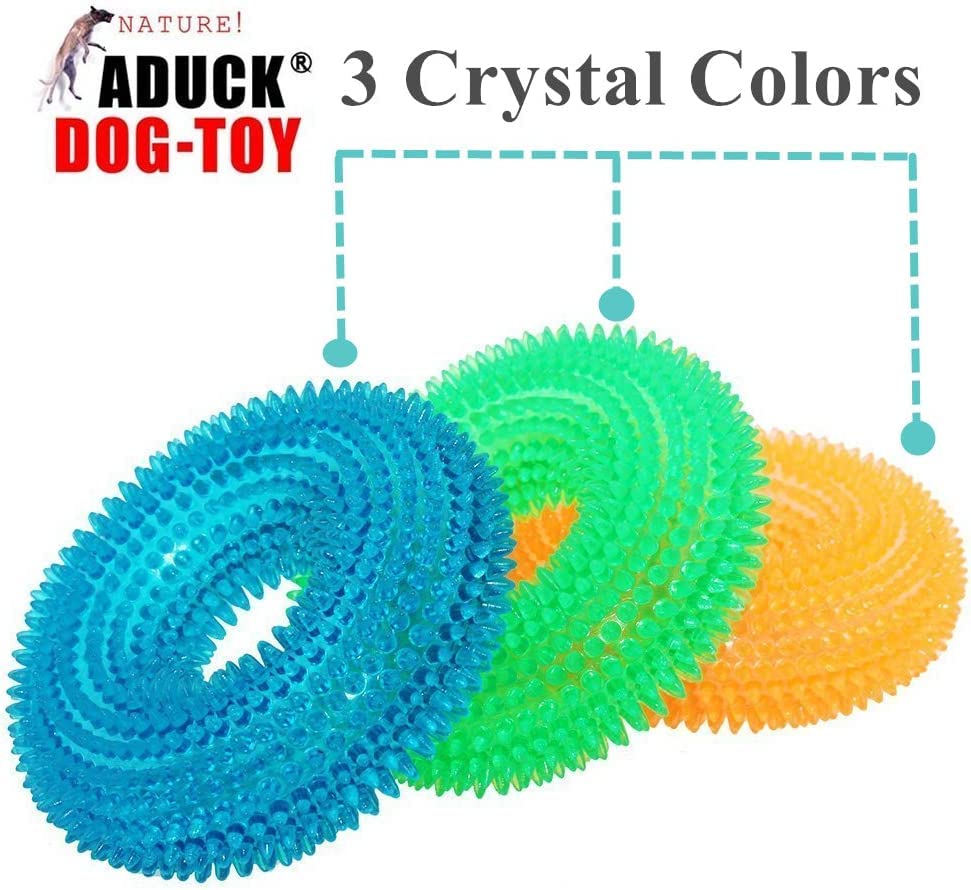 ADUCK Dog Squeaky Chew Toys for Aggressive Chewers Dental Teething Cleaning (Non-Toxic Soft Natural Rubber), Cute Crystal Ring Design -4.92 inches (Black)