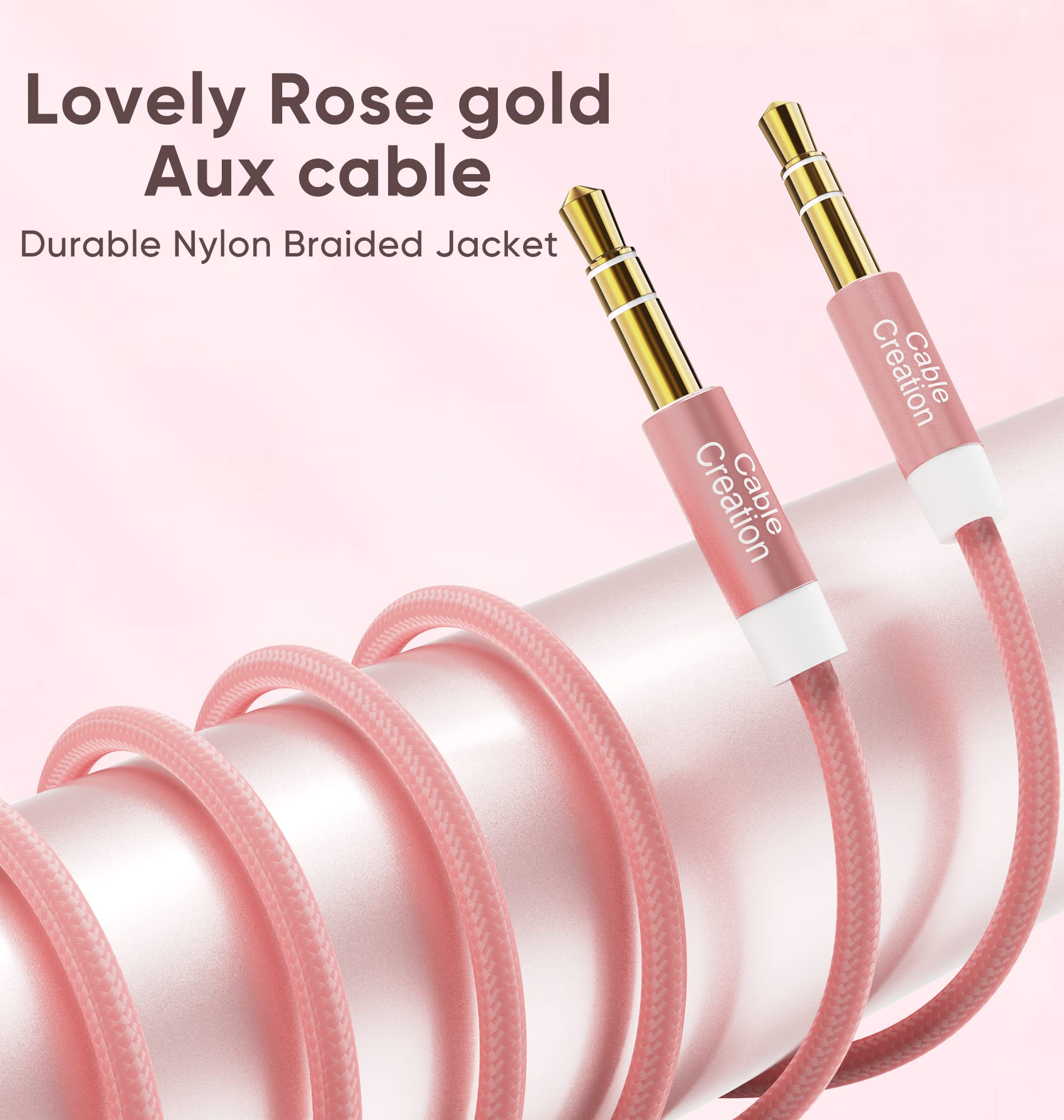 CableCreation 3.5mm Audio Cable 10FT/3m, 3.5mm Stereo Auxiliary Aux Cable Compatible with Phones, Headphones, Laptops, Phones, Car/Home Stereo, Speaker & More, Pink