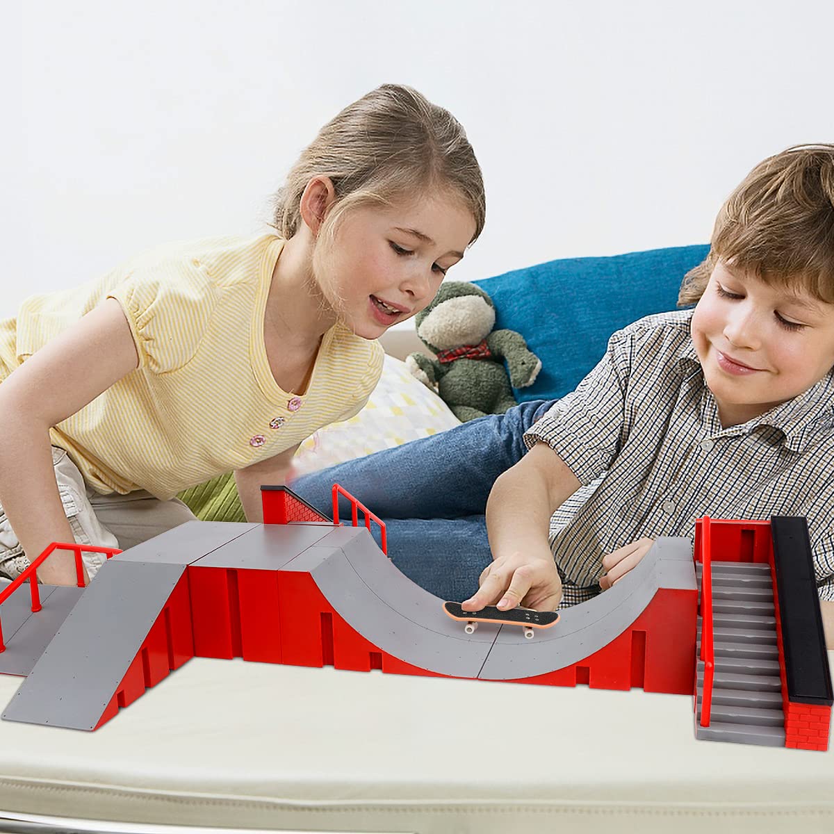 KETIEE Mini Finger Skateboard and Ramp Accessories Set, Skate Park Deck Truck Board Ramp Kit with Finger Skateboards, Fingertip Movement Party Game Toy for Kids (A)