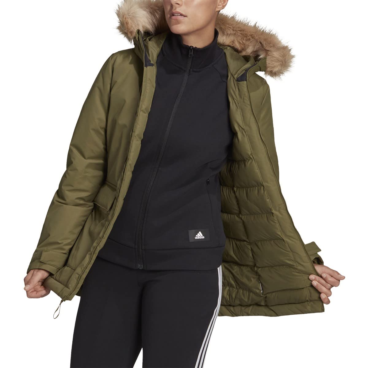 adidas womens Utilitas Hooded Parka Focus Olive Medium