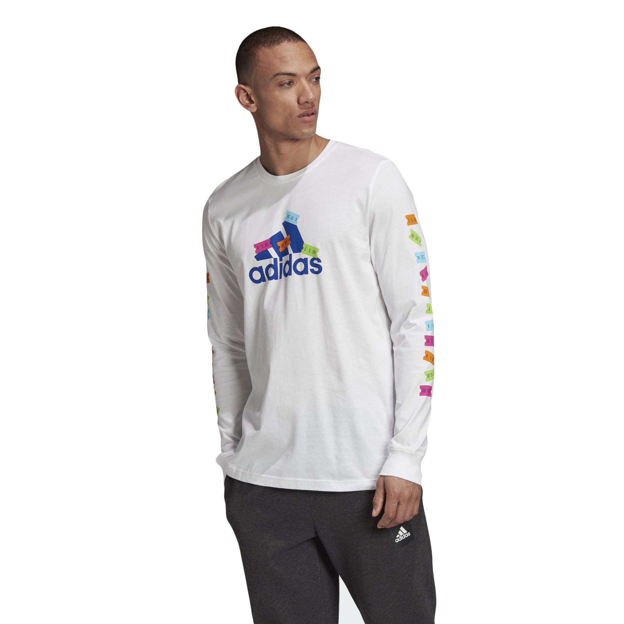 adidas mens Athletics Graphic Long Sleeve Tee White Small