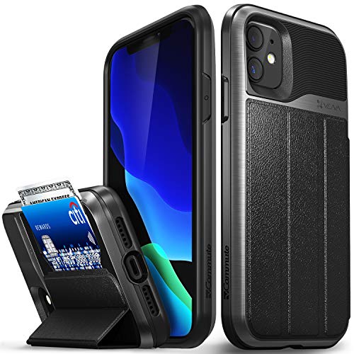 VENA vCommute Wallet Case Compatible with Apple iPhone 11 (6.1"-inch 2019), (Military Grade Drop Protection) Flip Leather Cover Card Slot Holder with Kickstand - Space Gray