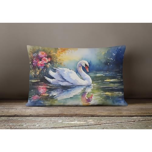 Caroline's Treasures DAC3277PW1216 Swan Throw Pillow Machine Washable, Indoor Outdoor Decorative Pillow for Couch, Bed or Patio, 12HX16W