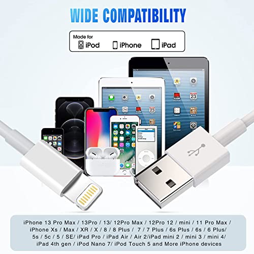 iPhone Charger 3Pack 6FT MFi Certified Lightning Cable Fast Charging Cords Apple Charger Compatible with iPhone 14 13 12 11 XS XR X Pro Max Mini 8 7 6S 6 Plus 5S SE iPad iPod AirPods