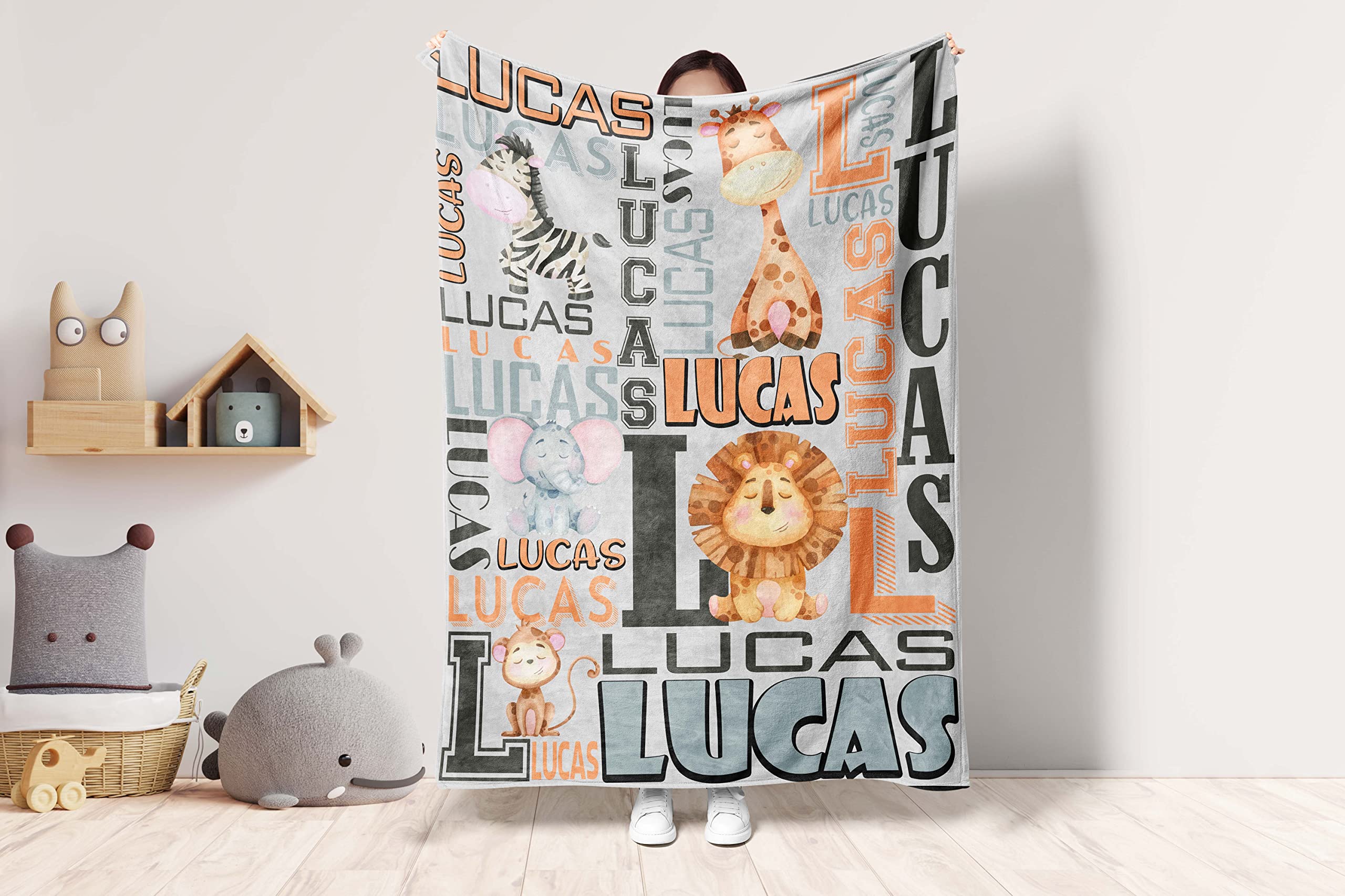 DOGGERZ Personalized Baby Blankets, Customized Baby Blanket with Name for Boy, Custom Baby Blankets for Newborn Boys, Cozy Plush Fleece Blanket, Personalized, Birthday Gifts (Jungle Animal)