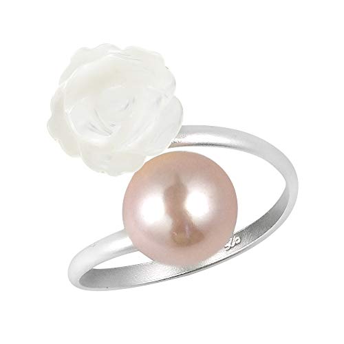 AeraVida Charming White Rose Wrap Cultured Freshwater Pink Pearl .925 Sterling Silver Ring | Cute Wedding Rings For Women | Gift for Daughter | Sterling Silver Rings (8)