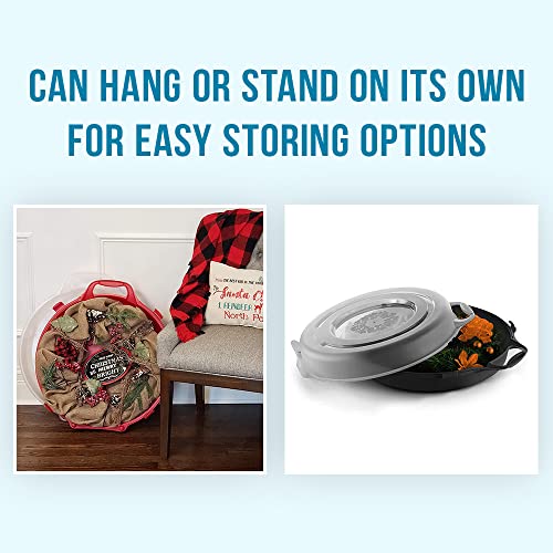 HOMZ Set of 3 Holiday Wreath Plastic Storage Containers, Holds Up to 24β Diameter, Secure Latching Lid and Easy Grip Handle, Stackable and Nestable, Red/Clear