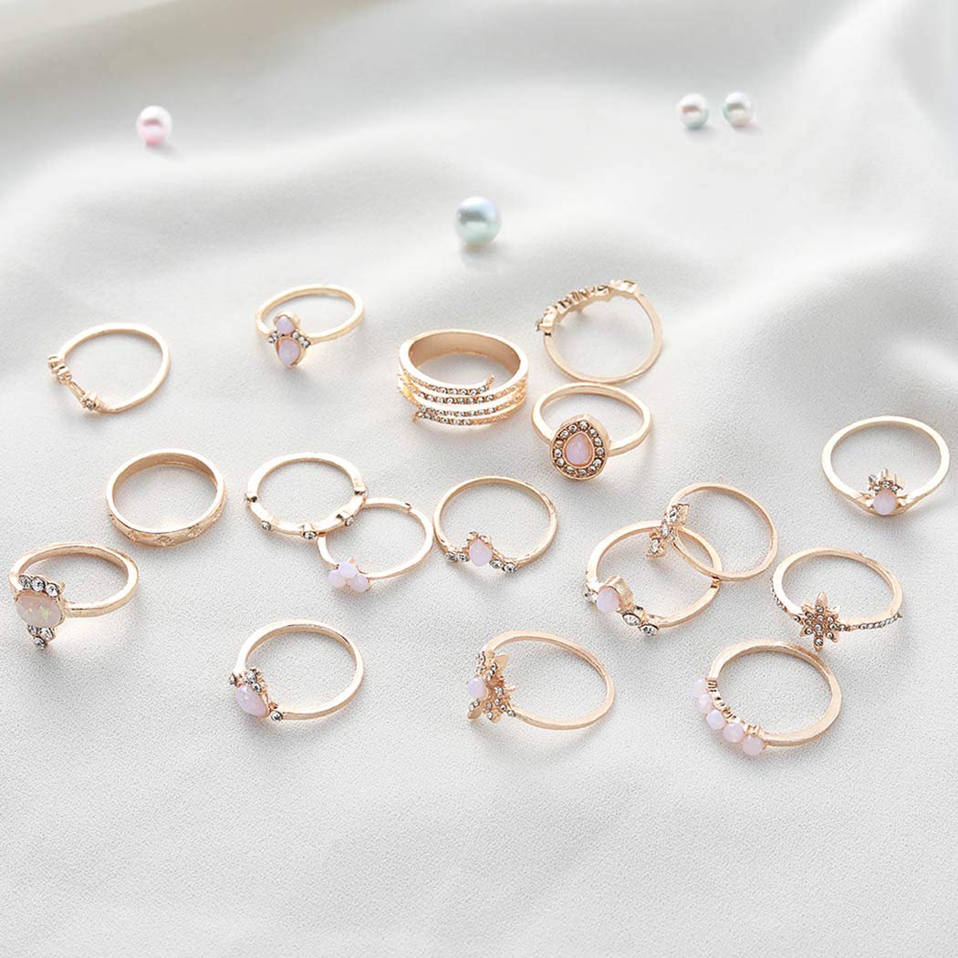 Allbuy Conifor Boho Stackable Rings Women Crystal Kunckle Ring Stacking Rhinestone Joint Mid Finger Rings Set for Women and Girls (A-Gold(17Pcs))