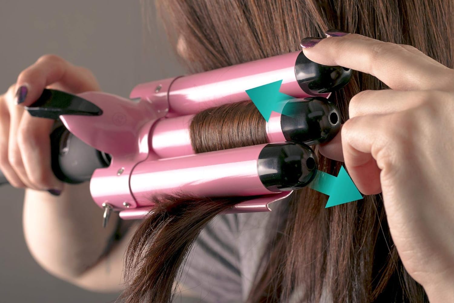 Alure 3 Barrel Hair Waver for Beachy/Frizz-Free Waves w/LCD Temperature Display - 1 Inch Ceramic Tourmaline Triple Barrels, Dual Voltage Crimping Tool