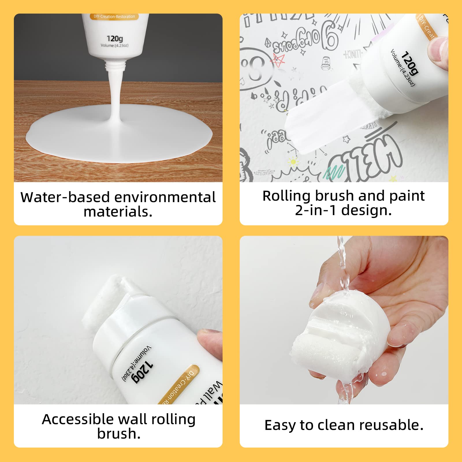 aididan-Small Roller Wall Patching Brush,2-in-1 Small Roller Brush Wall Repair Tool,Suitable for Repairing Latex Paint Wall DIY Creation Repair Wall Stains.(White)