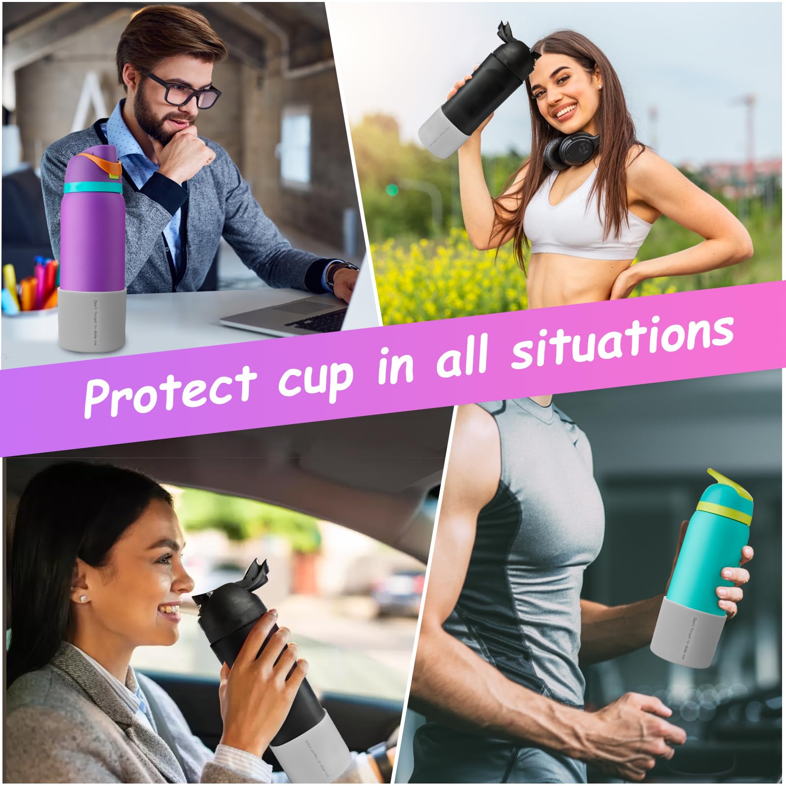 AIERSA 2Pcs Silicone Boot Sleeves Suitable for Owala FreeSip, Twist, Flip 24 oz Water Bottles, Anti-Slip Bottom Bumper Protector, Grey