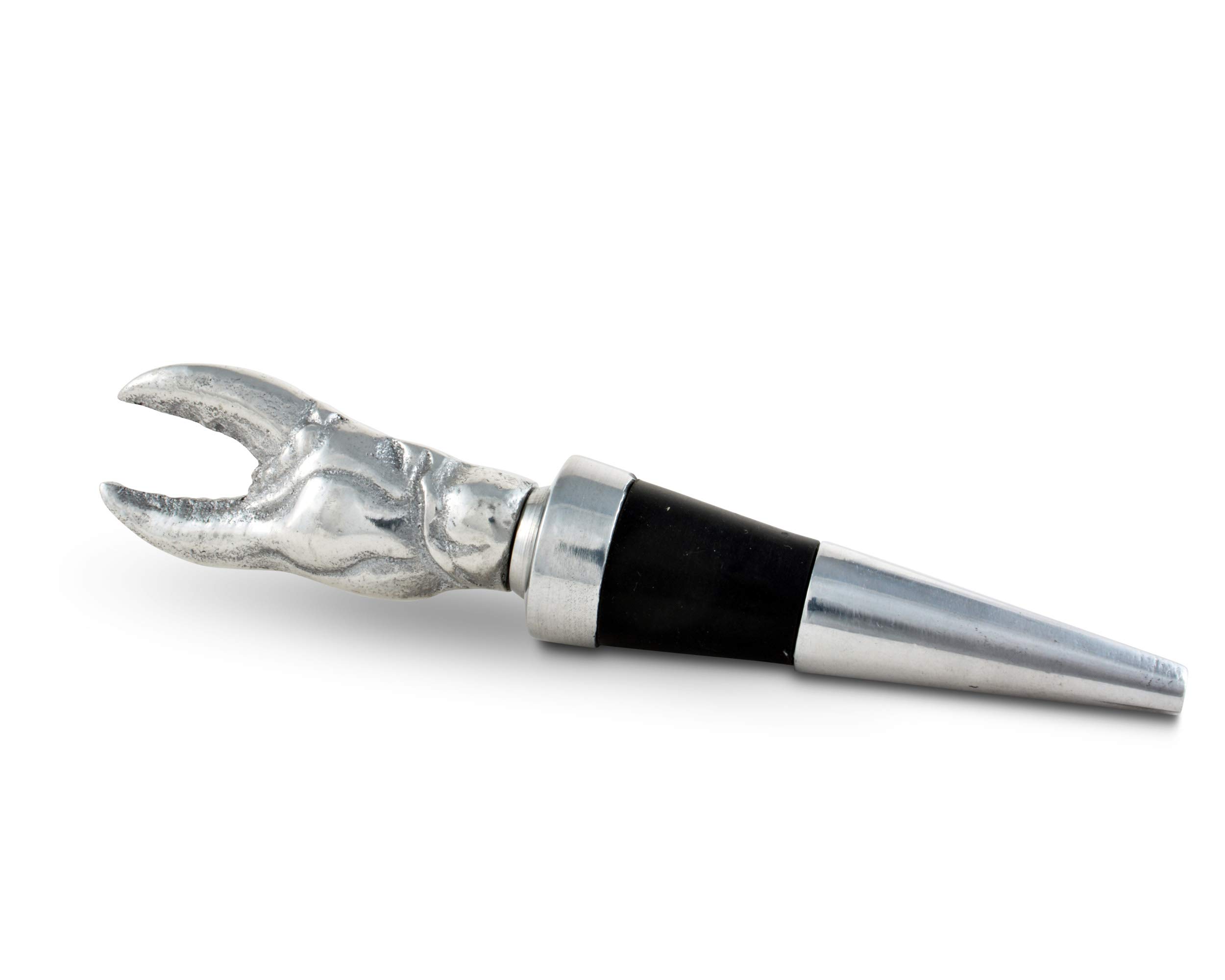 Arthur Court Designs Aluminum Blue Crab Bottle Stopper Wine Topper Silicone Saver 6 inch Long