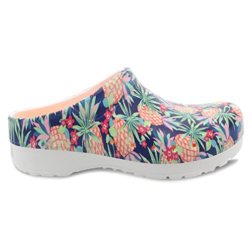 Dansko Kane Slip-On Mule Clog for Women β Lightweight Cushioned Comfort and Removable EVA Footbed with Arch Support β Easy Clean Uppers Pineapples Sandals 6.5-7 M US