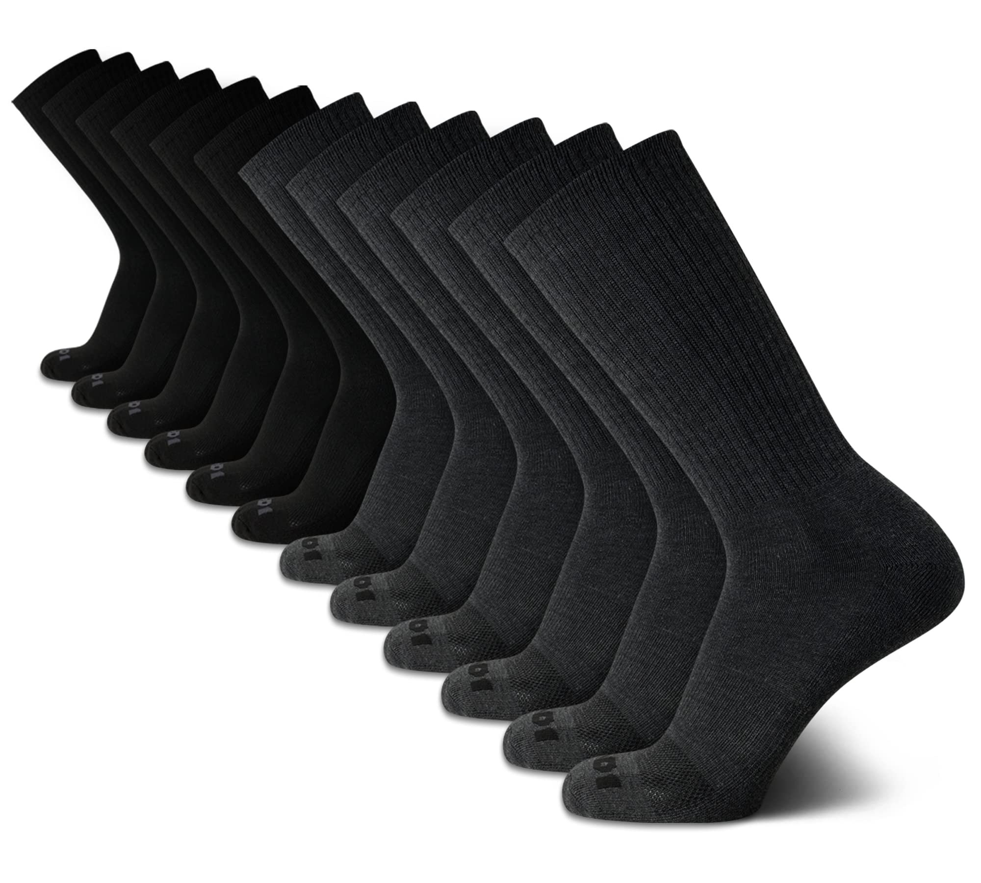 AND1 Men's Athletic Arch Compression Cushion Comfort Crew Socks (12 Pack), Size 6-12.5, BlackGray