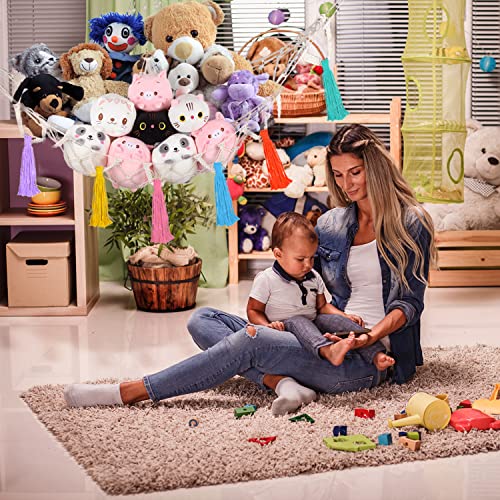 HONGTEYA Stuffed Animal Net or Hammock Large Plush Toy Net Hammock Holder for Corner Stuffed Animal Storage Ideas Hanging Plushie Toy Organizers Net with Boho Macrame Tassels 57inch