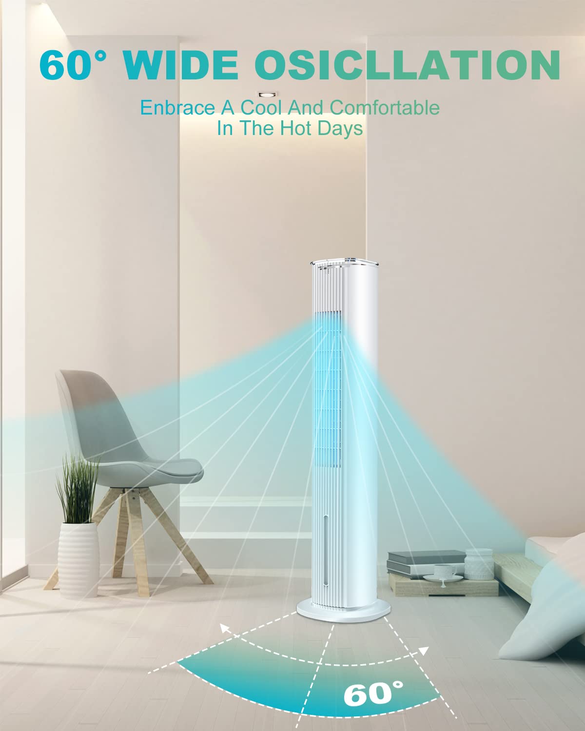 Evaporative Air Cooler Portable Cooling Fan, Cool with 3 Speeds, 12H Timer Evaporative Cooler, Bladeless Fan Ice Boxes Contained, Remote Control Tower Fan for Large Room Office