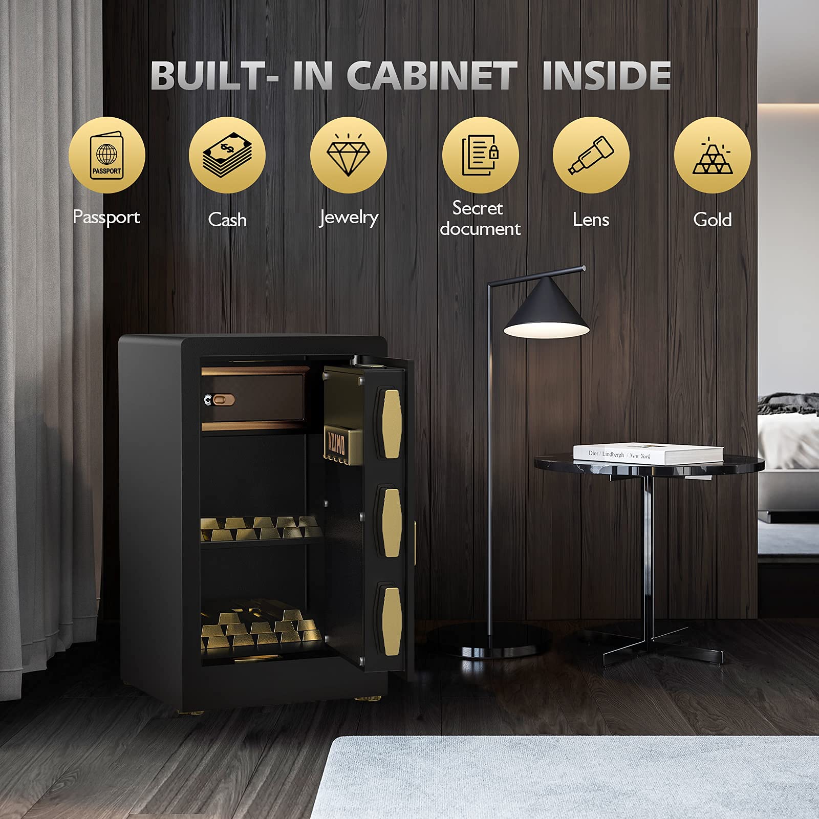 ADIMO Safe, 2.2 Cubic Feet Cabinet Safe Box with Digital Keypad and Key Lock, Built In Cabinet Box, Double Keys, Removable Shelf for Jewelry, Documents, Valuables