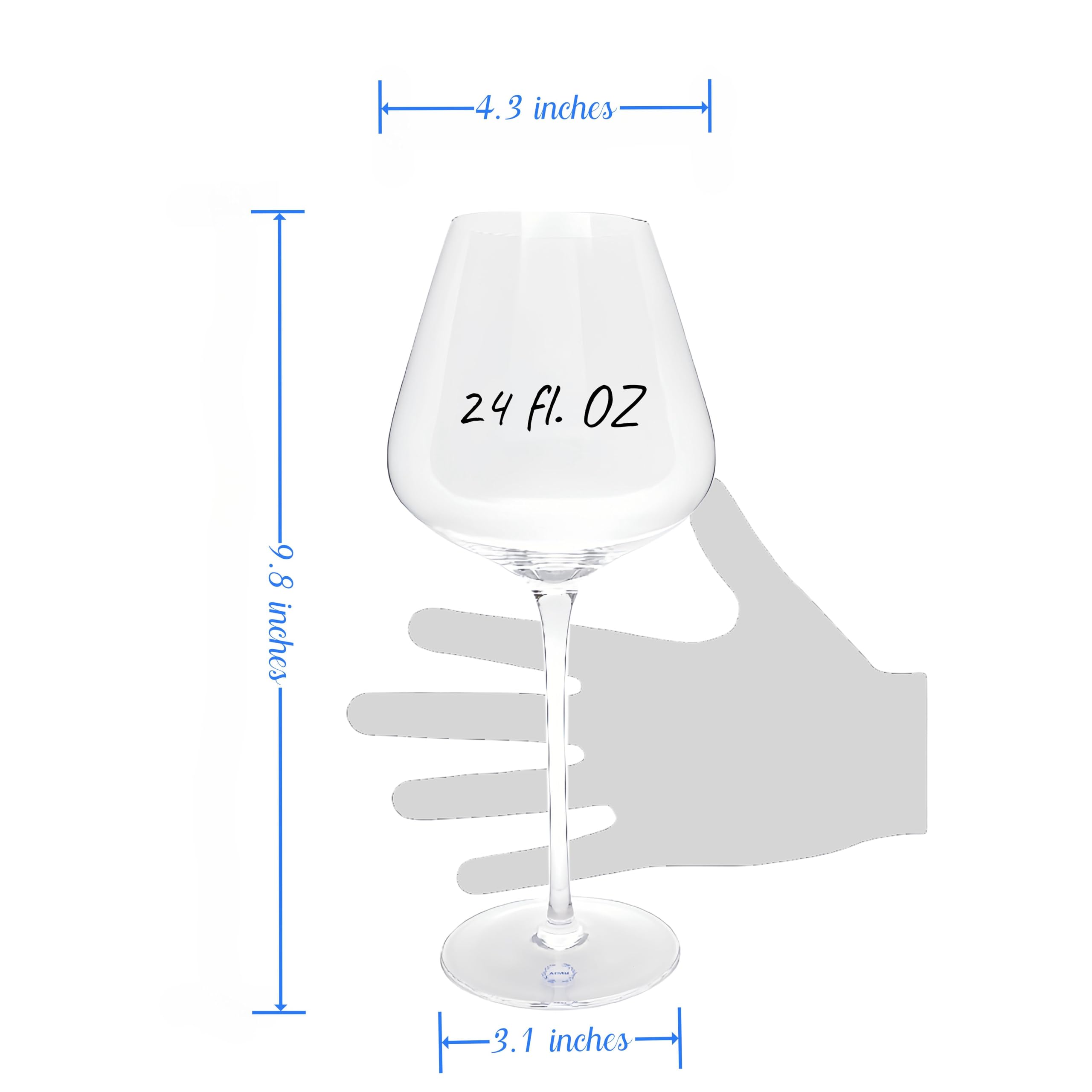 AtMU Handblown 24 fl. OZ Extra Large Wine Glasses Set of 2, Burgundy Style, Delicate Fine Crystal, Lead-Free, Hand Made Premium, Exellent Gift, Laser Cut Thin Rim with Long Stem