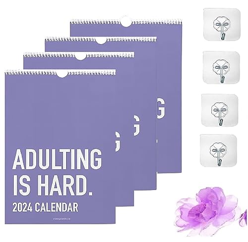 Adulting is Hard 2024 Calendar,Inspirational Wall Calendar,Fun Quotes Daily Grid Personalized Note Pads Calendar, Office Calendar Planner for Easy Planning and Organization (4PCS)