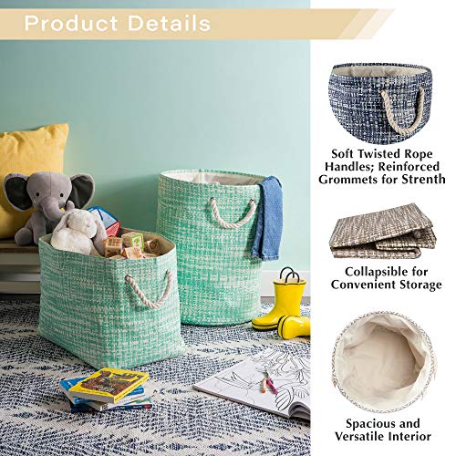 DII Woven Paper Storage Bin, Tweed, Aqua, Medium