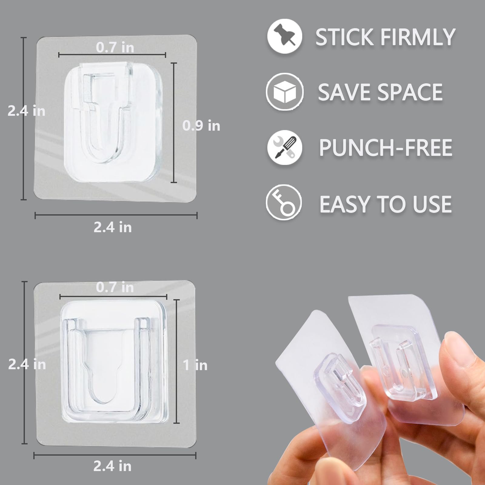 MTGSTOCL 30 Pairs Double Sided Adhesive Wall Hooks, Double Sided Wall Hook11lb (Max), Clear Self Adhesive Nail Free Wall Hooks for Hanging, Waterproof Sticky Wall Hooks for Kitchen, Bathroom, Office