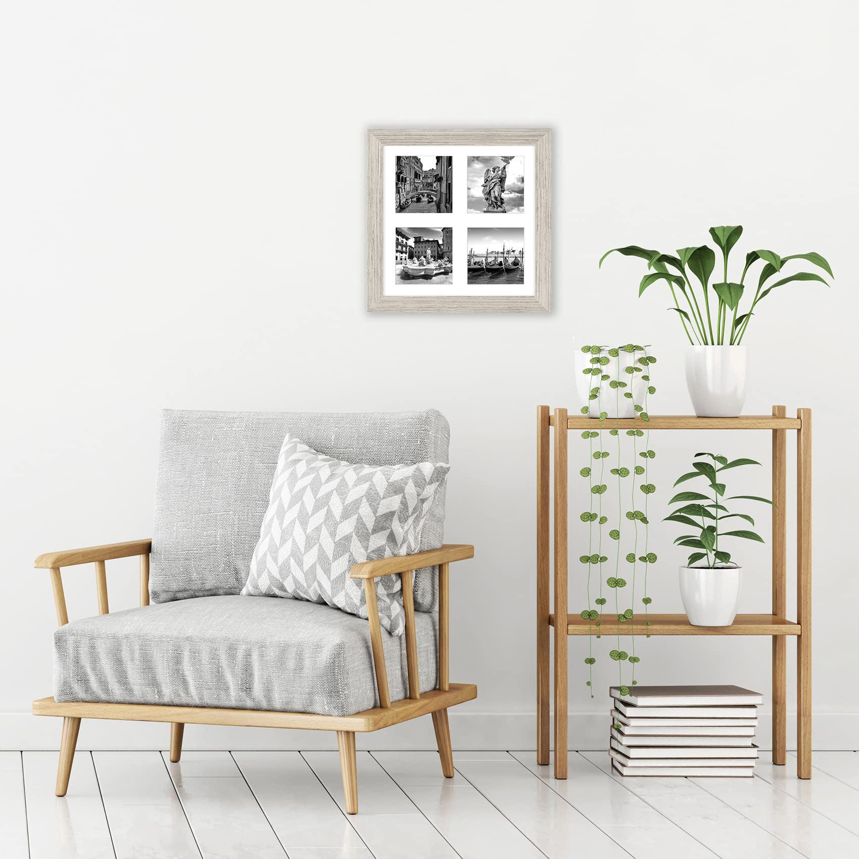 Americanflat 10x10 Collage Picture Frame in Driftwood - Displays Four 4x4 Frame Openings - Engineered Wood Square Picture Frame with Shatter Resistant Glass, and Includes Hanging Hardware for Wall