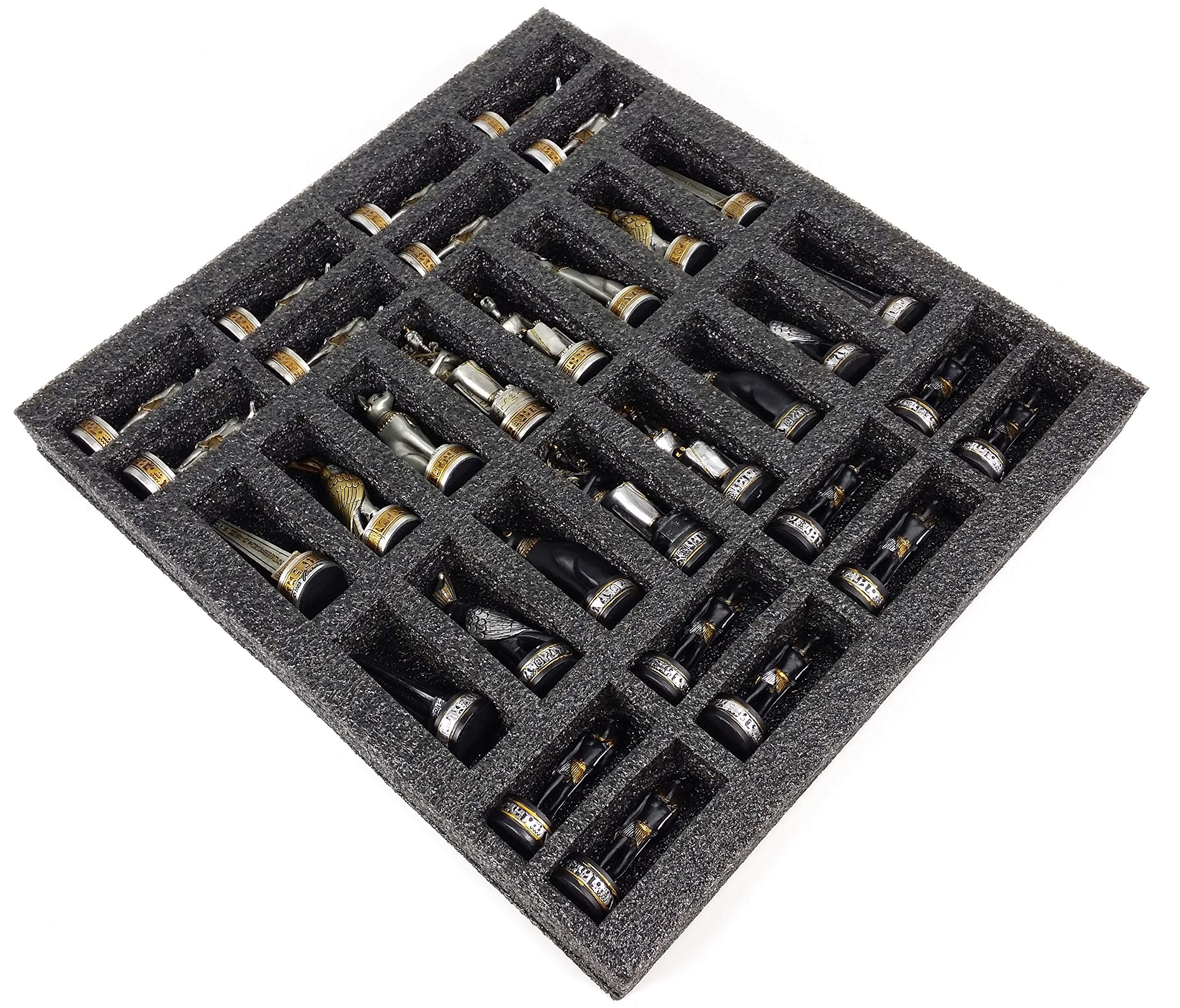 Egyptian Anubis Black and Silver Chess Men Set with Gold Accents - NO Board