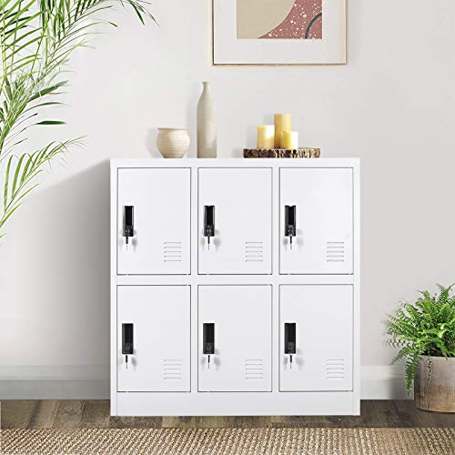 STECAN 6 Doors Metal Locker Employees Steel Storage Lockers for School,Home, Office,Gym, Kids Locker(White)
