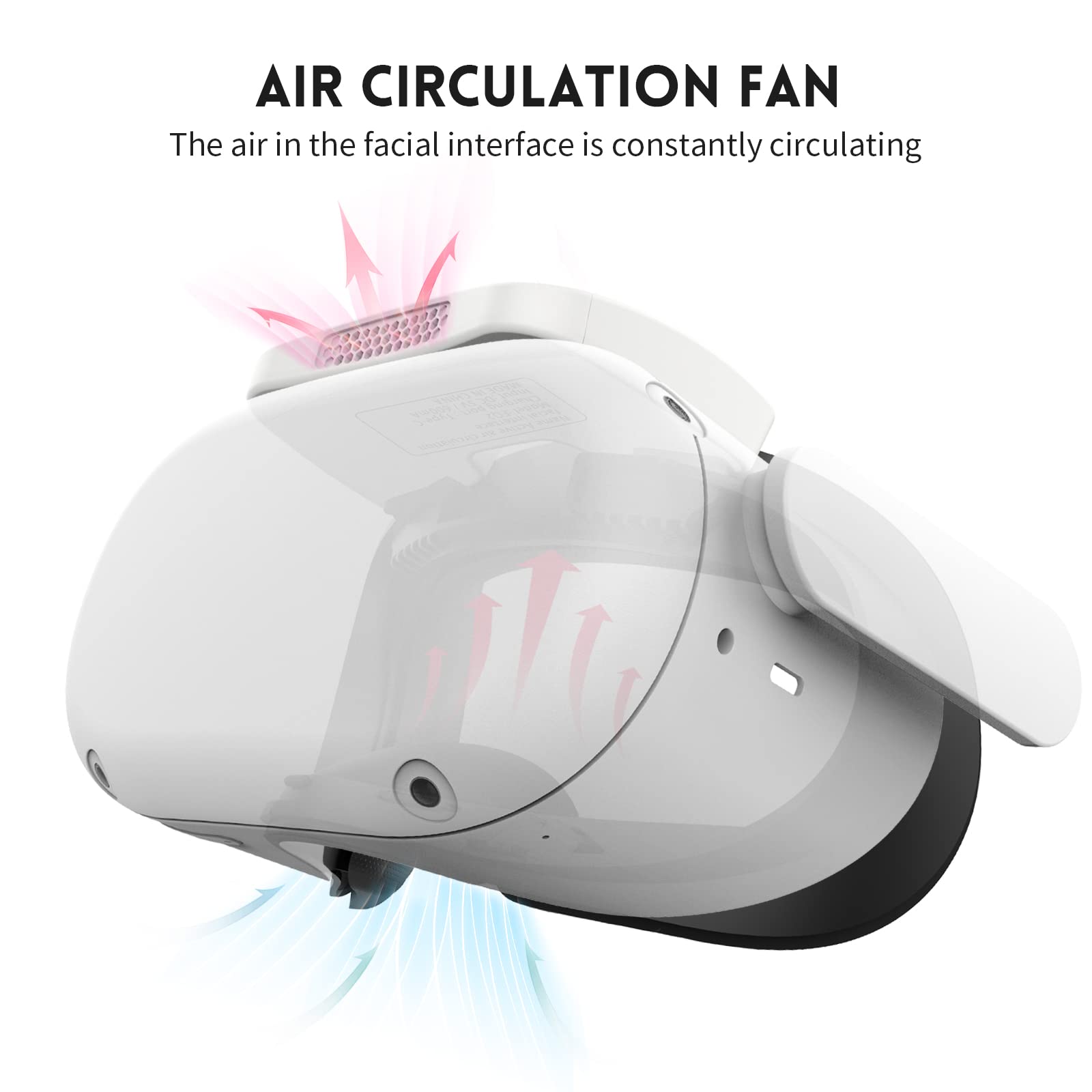 Adicop Fan Facial Interface for Oculus/Meta Quest 2 Accessories Relieve Lens Fogging and Hot Air Rechargeable up to 8-10 hours Working Time