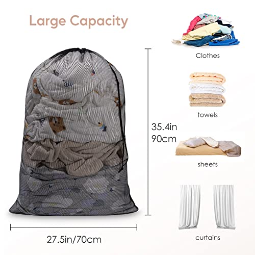 Meowoo Mesh Laundry Bag, 27×36inch Heavy Duty Extra Large Mesh Laundry Bags Drawstring Lockable, Laundry Hamper Liner, Machine Washable, for Travel, Storage, Sports, Factories, Dorms, Hamper Liner(black,2Pcs)