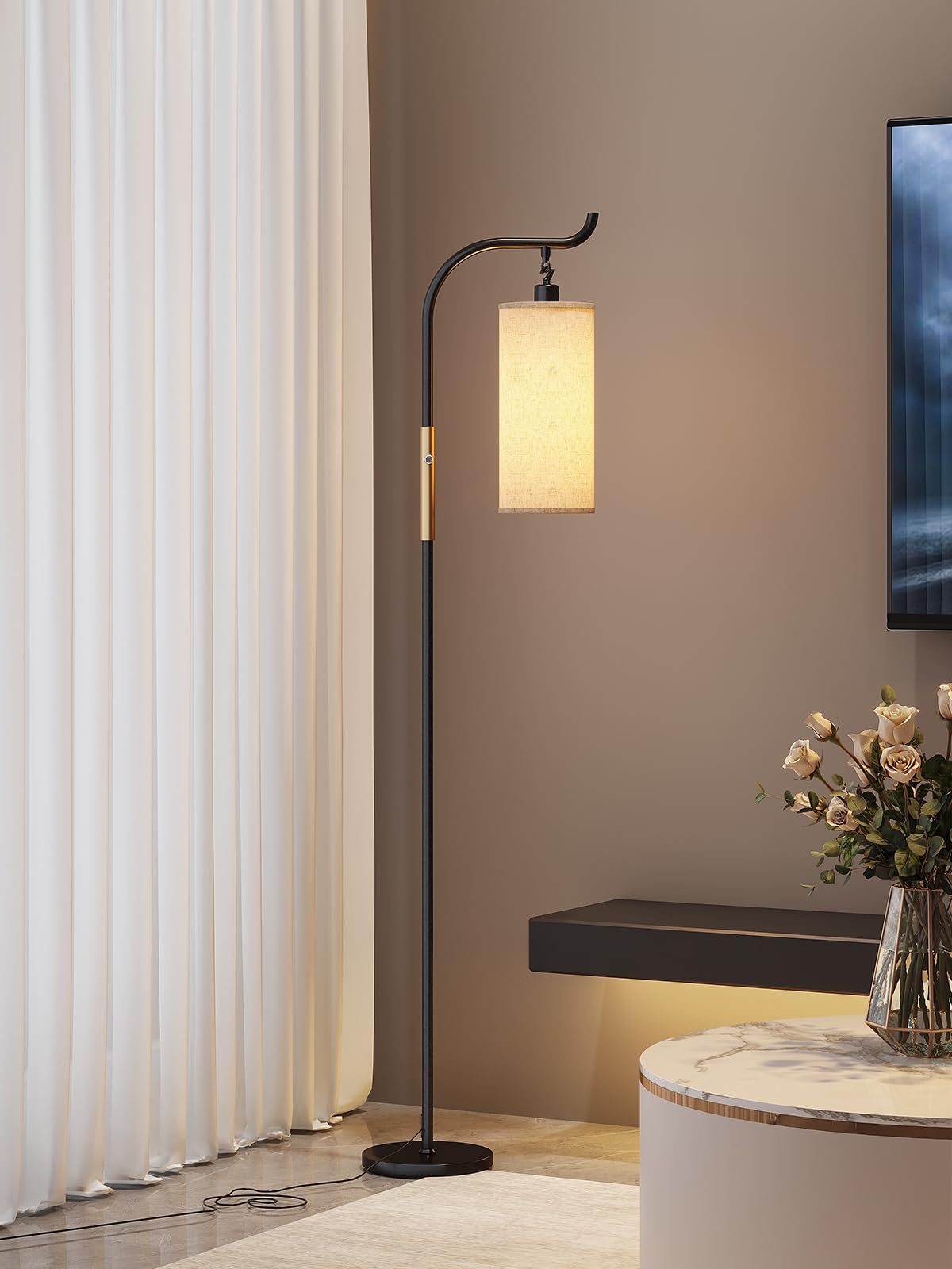 addlon Floor Lamps for Living Room, dimmable Floor lamp with Linen lampshade, arc Floor lamp Modern Standing Lamps, Bright Floor lamp for Bedroom and Office - Black