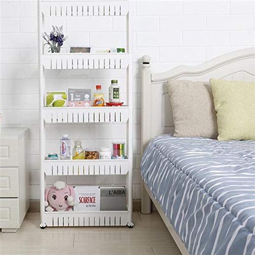 Slim Storage Cart Fits perfectly between the refrigerator and cabinet. 5 Tier Mobile Shelving Unit Organizer Slide Out Storage Cart