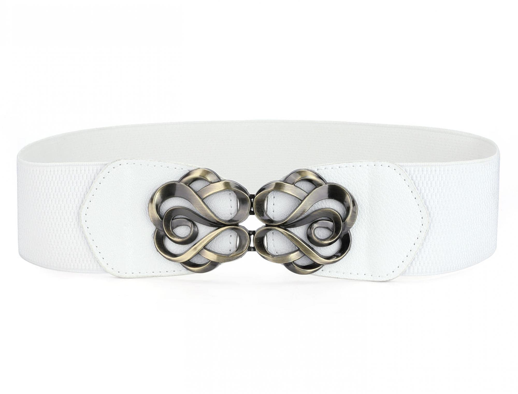 Allegra K Lady Metal Interlocking Buckle Stretch Band Cinch Belt Dress Ornament White One Size