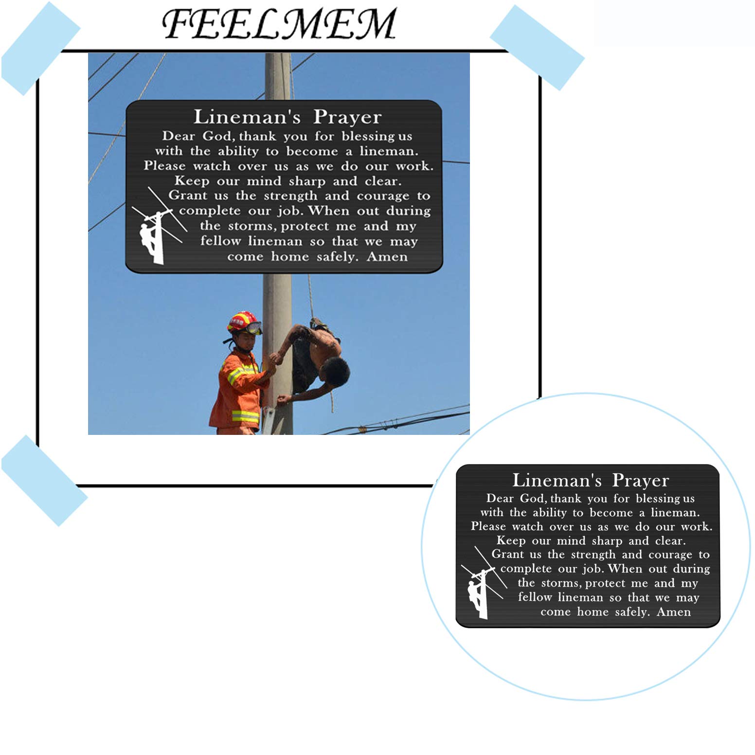 FEELMEM Lineman Gift Lineman Prayer Wallet Insert Gifts for Him Husband Dad Uncle Electric Cable Lineman Be Safe Gift(black)