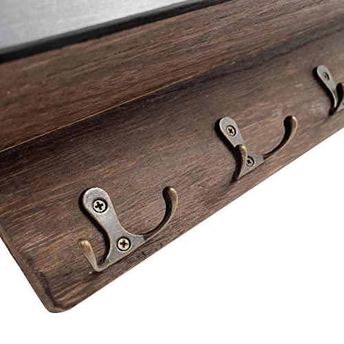 Ismosm Key Holder Mail Organizer Wall Mount Key and Mail Holder Key Rack with 4 Double Key Hooks Rustic Wall Decor for Entryway, Hallway, Kitchen, Living Room, Mudroom, Office (Brown)