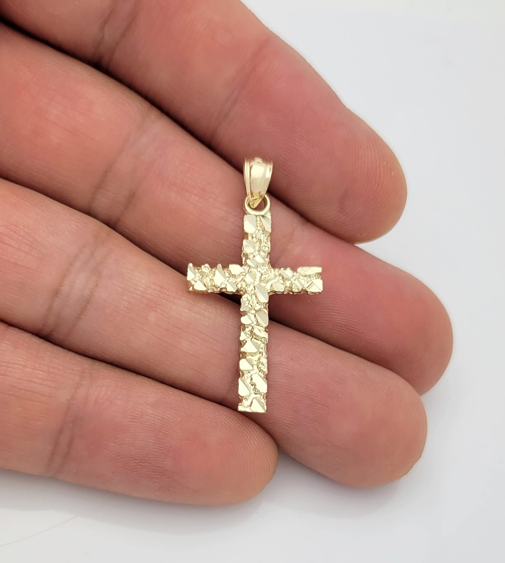 AMZ Jewelry 10K Yellow Gold Nugget Cross Pendant Gold Nugget Cross