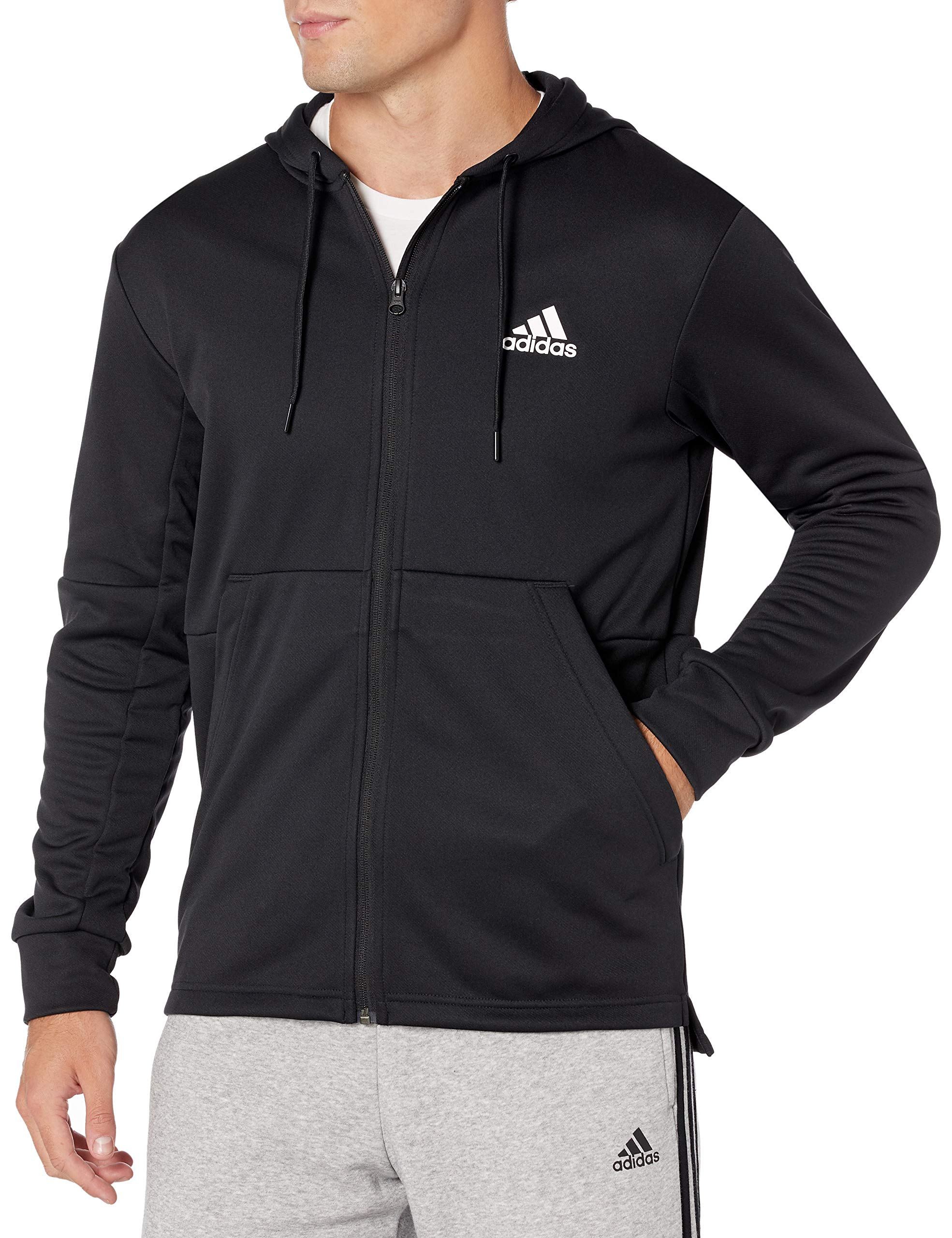 adidas mens Game & Go Full-Zip Hoodie Black/Black/White Large